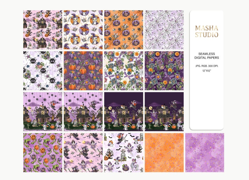 Cute Halloween Digital Papers Seamless Halloween Patterns - Etsy