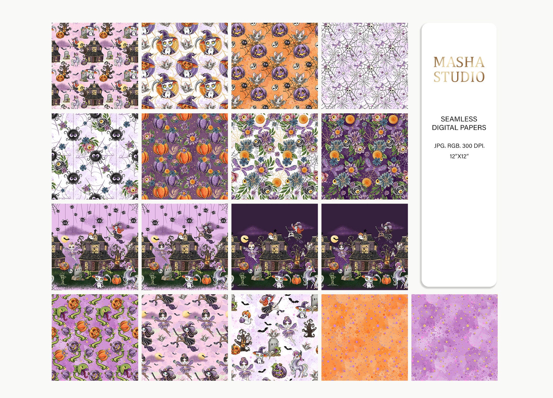 Cute Halloween Digital Papers, Seamless Halloween Patterns, Fabric ...