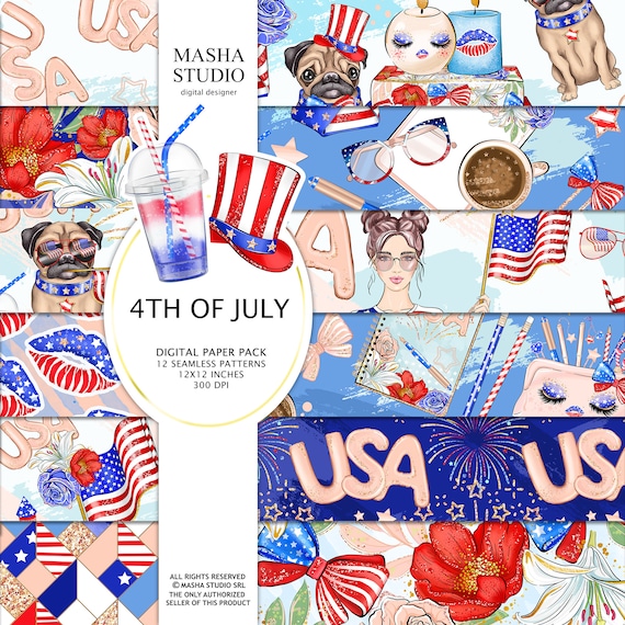 4th of July Digital Paper Pack Independence Day Digital - Etsy