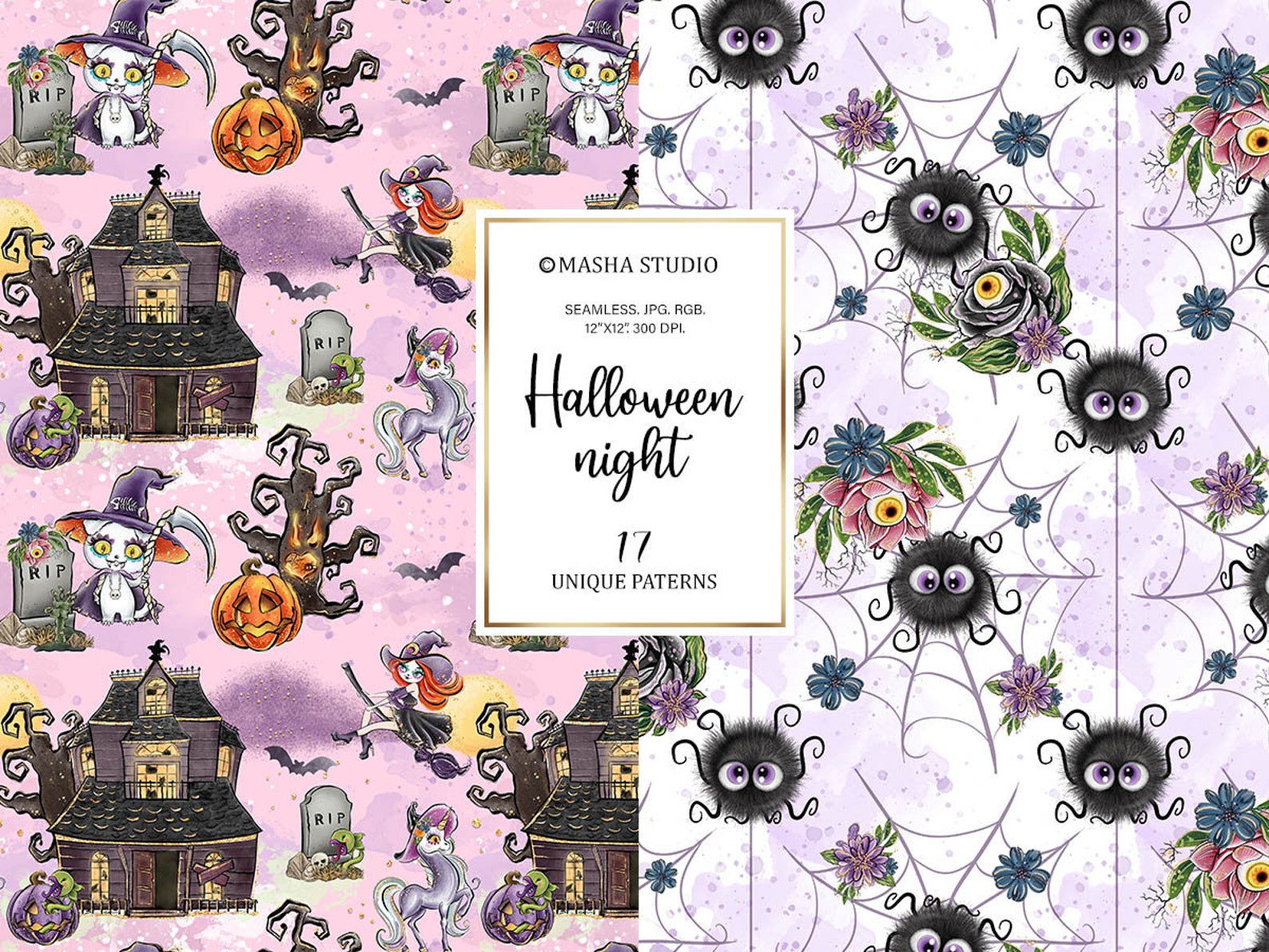 Cute Halloween Digital Papers, Seamless Halloween Patterns, Fabric ...