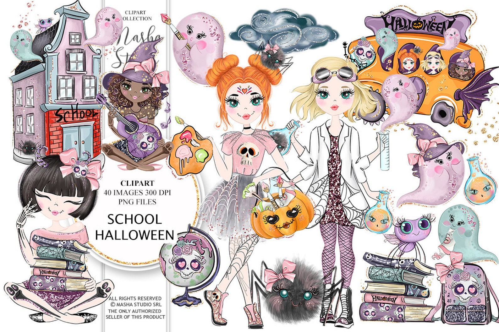 Halloween Clipart School Clipart Halloween Illustrations - Etsy
