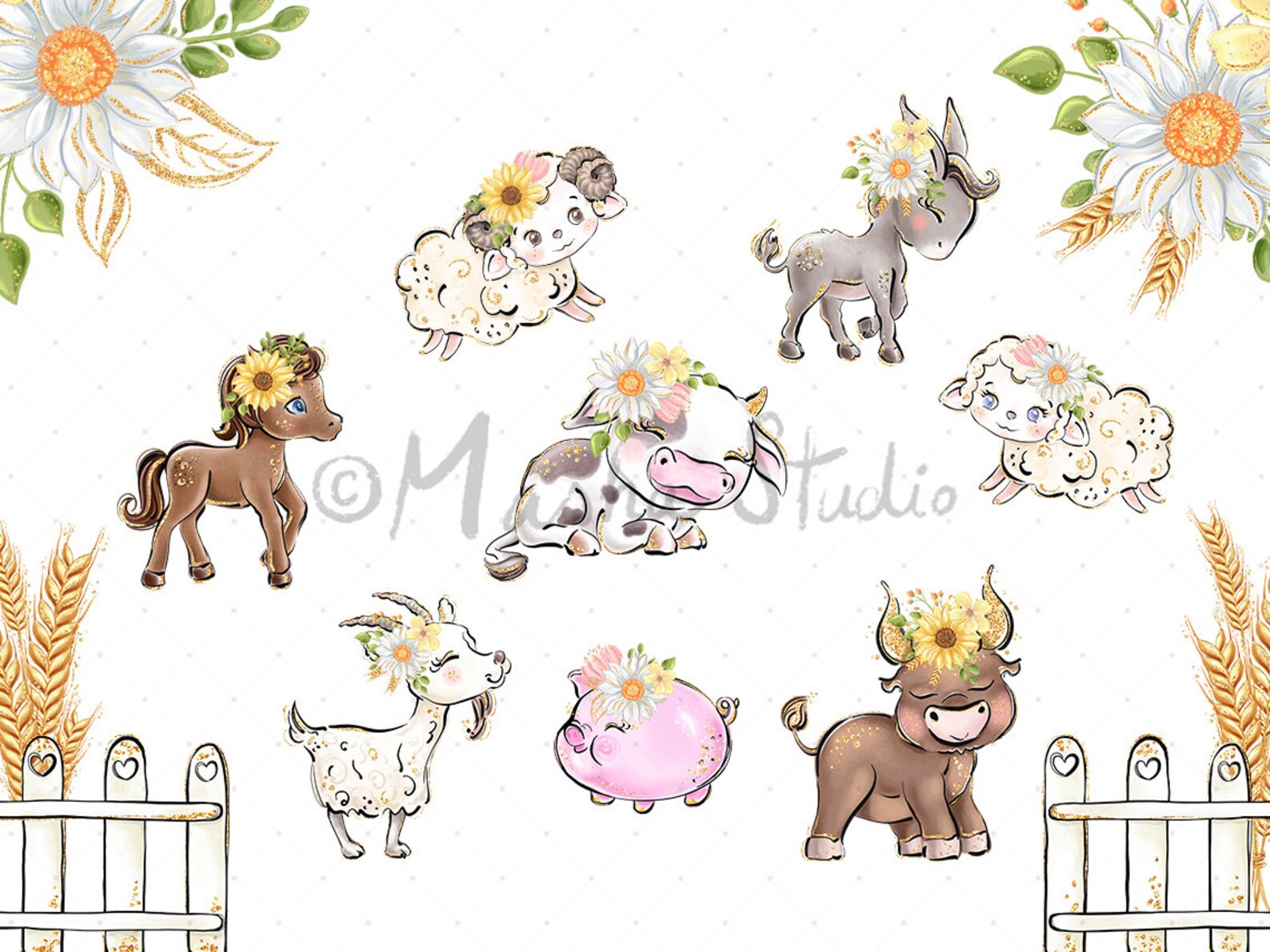 Farm Animals Clipart Farm House Clipart Cute Animals Donkey - Etsy