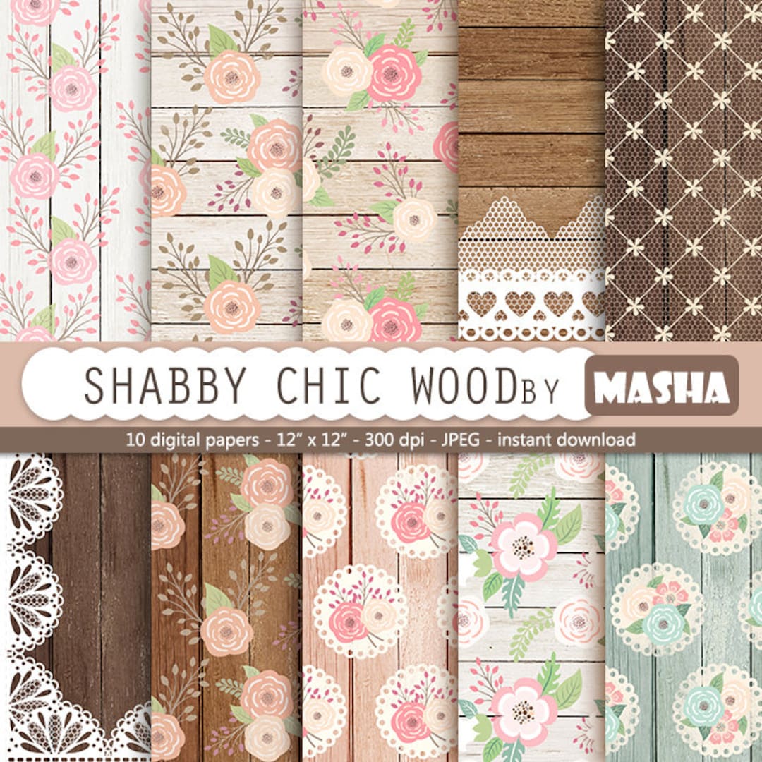 Roses and Wood Digital Papers: shabby CHIC Wood With Flowers and Wood ...