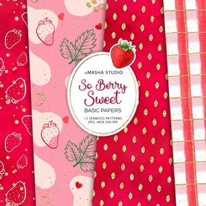 Strawberry Digital Papers, Seamless Strawberry Patterns, Fabric Designs ...