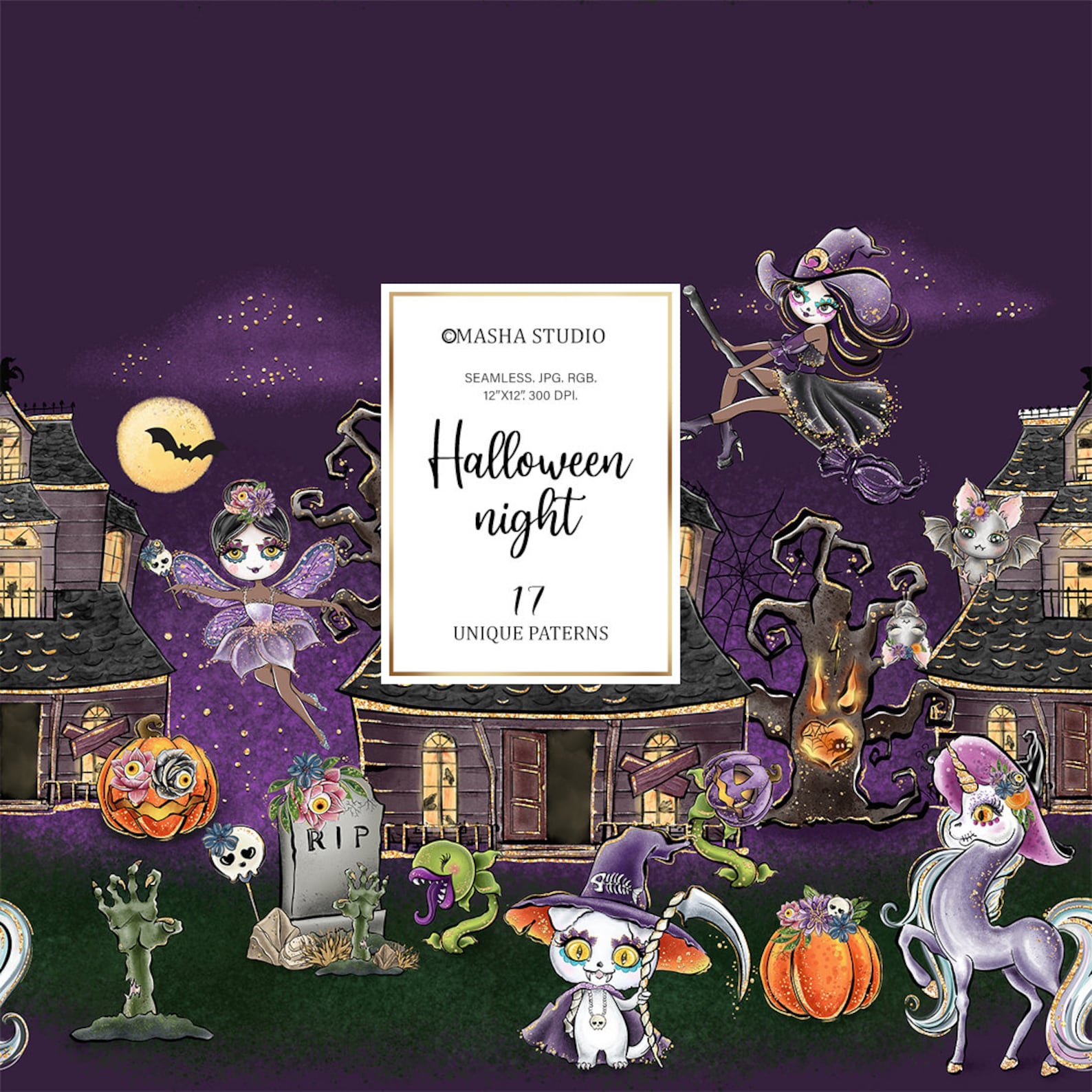 Cute Halloween Digital Papers, Seamless Halloween Patterns, Fabric ...