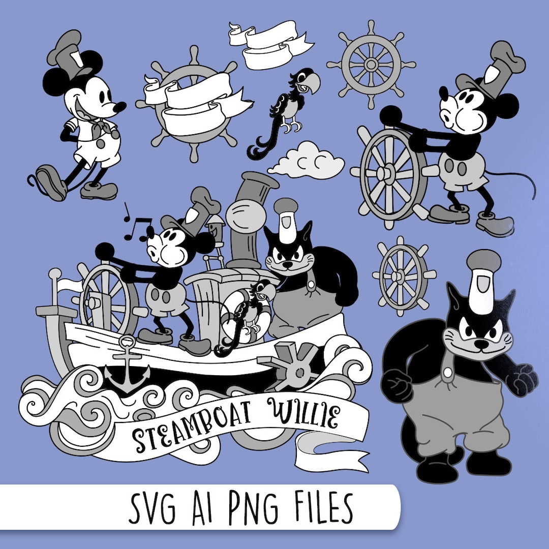 Steamboat Willie SVG, Steamboat Pete SVG, Editable Files, Steamboat Willie PNG, Masha Studio ...