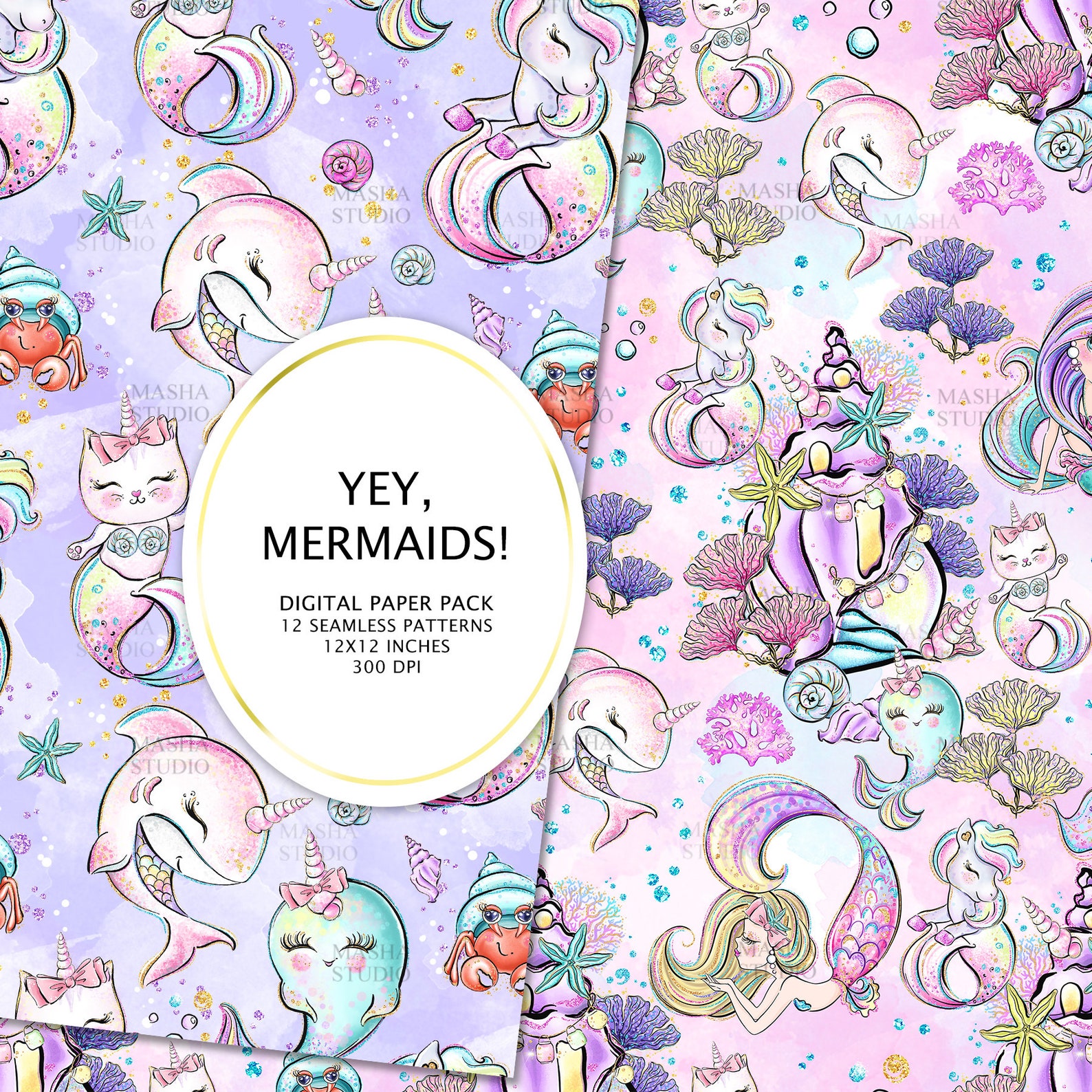 Mermaid Digital Papers Mermaid Patterns Mermaid Surface - Etsy