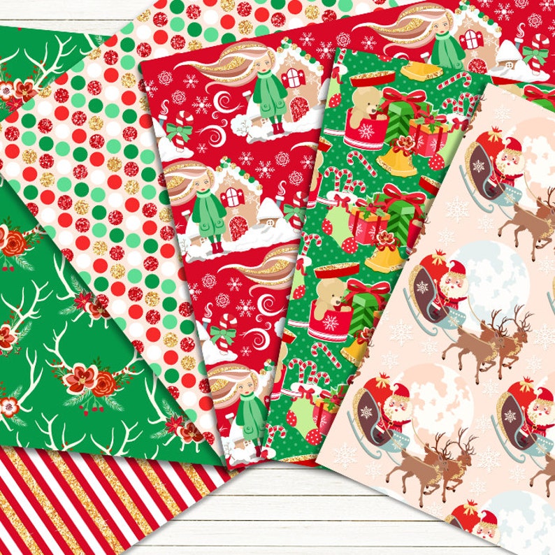 Christmas Digital Papers:classic Christmas With - Etsy