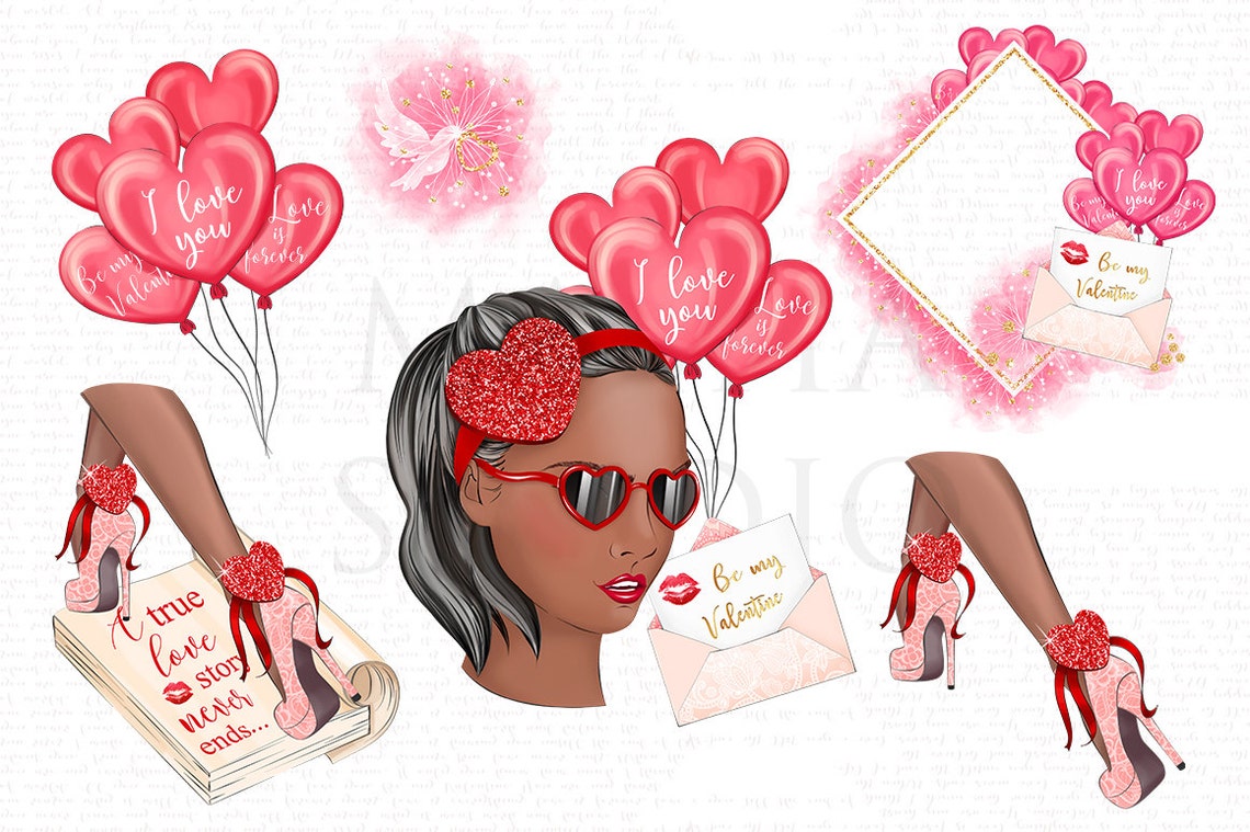 Valentines Clipart Love Clip Art African American Girl Love | Etsy