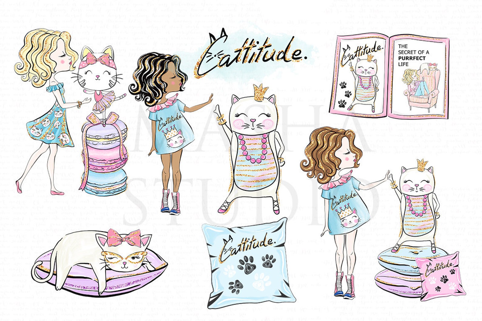 Cattitude Clipart Cat Planner Stickers Cute Cat Illustration - Etsy