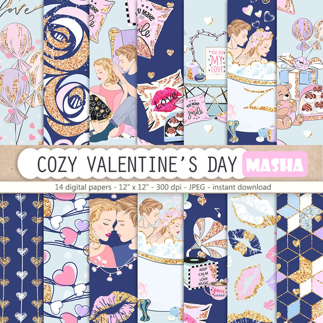 Valentines Day Digital Papers Valentines Patterns Cozy Valentines Day ...