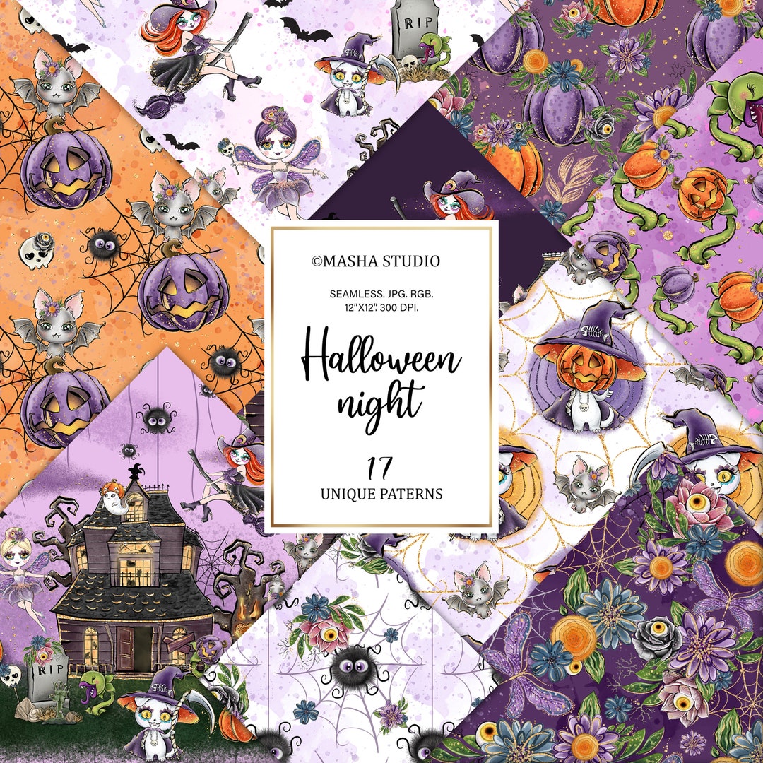Cute Halloween Digital Papers, Seamless Halloween Patterns, Fabric ...