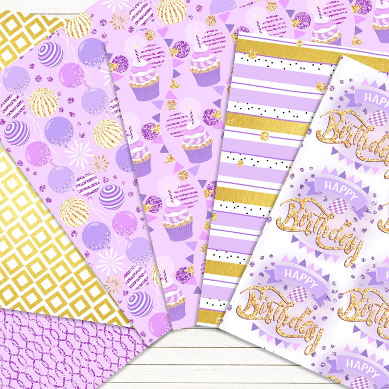 Birthday Digital Paper Purple Party Paper Pack Birthday Cake - Etsy