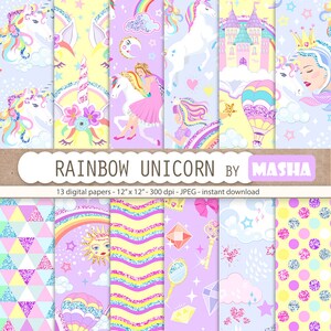 Unicorn Digital Paper, Unicorn Planner Stickers, Princess Paper Pack ...