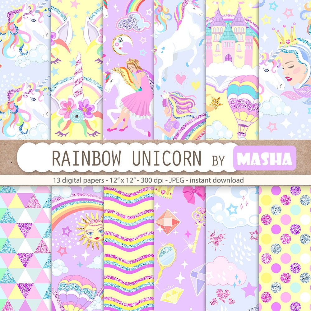 Unicorn Digital Paper Unicorn Planner Stickers Princess - Etsy