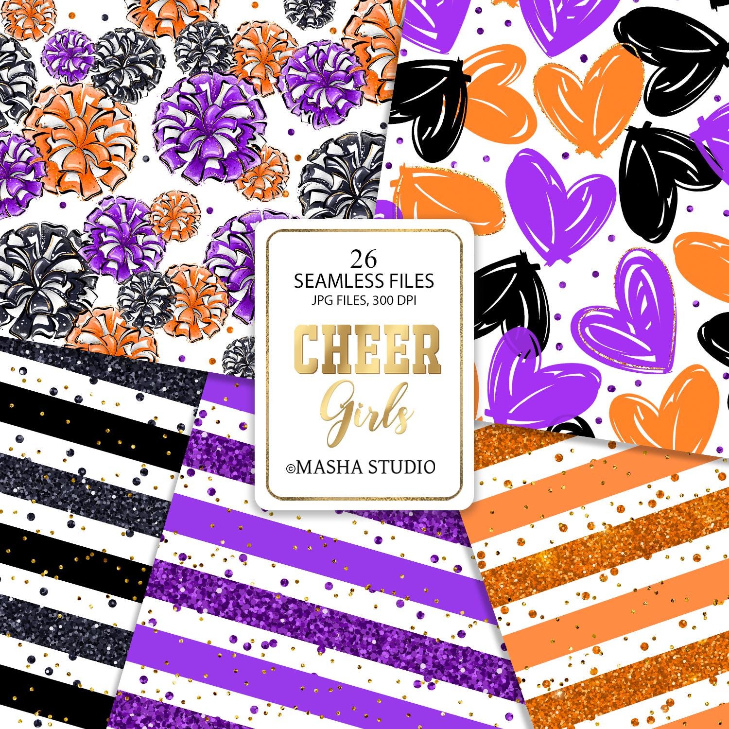 Cheerleader Digital Papers, Hand Drawn Patterns, Cheer Girls Pattern ...