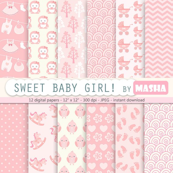 Baby girl digital paper: BABY GIRL with soft pink | Etsy