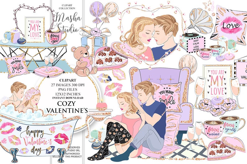 Valentines Day Clipart Romantic Clipart Valentines Planner - Etsy