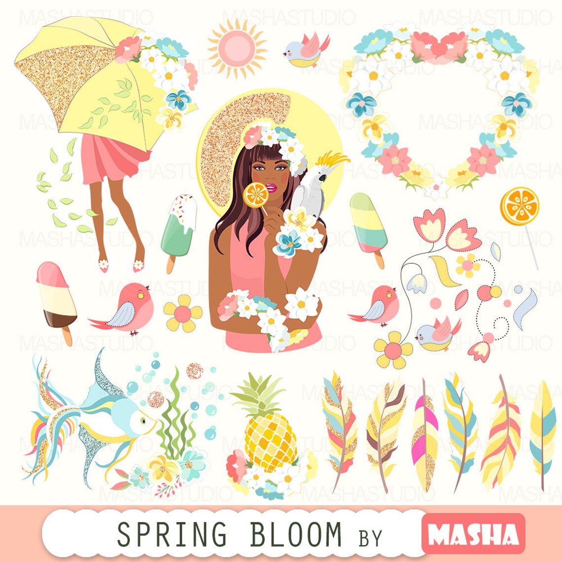 Spring Clipart: spring BLOOM Clipart With Colorful - Etsy