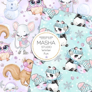 Winter Fun Digital Papers, Winter Digital Paper, Panda Pattern, Owl ...