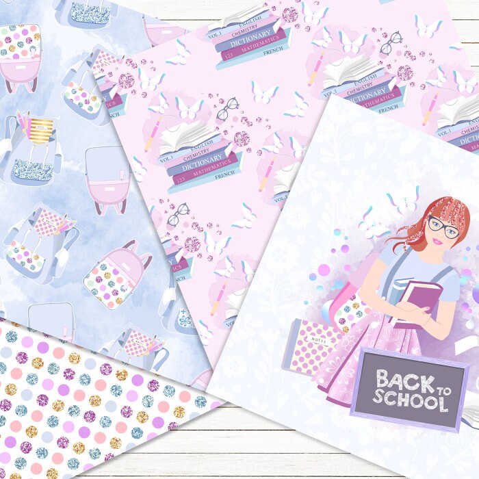 Back to School Digital Paper School Paper Pack Hologlam - Etsy