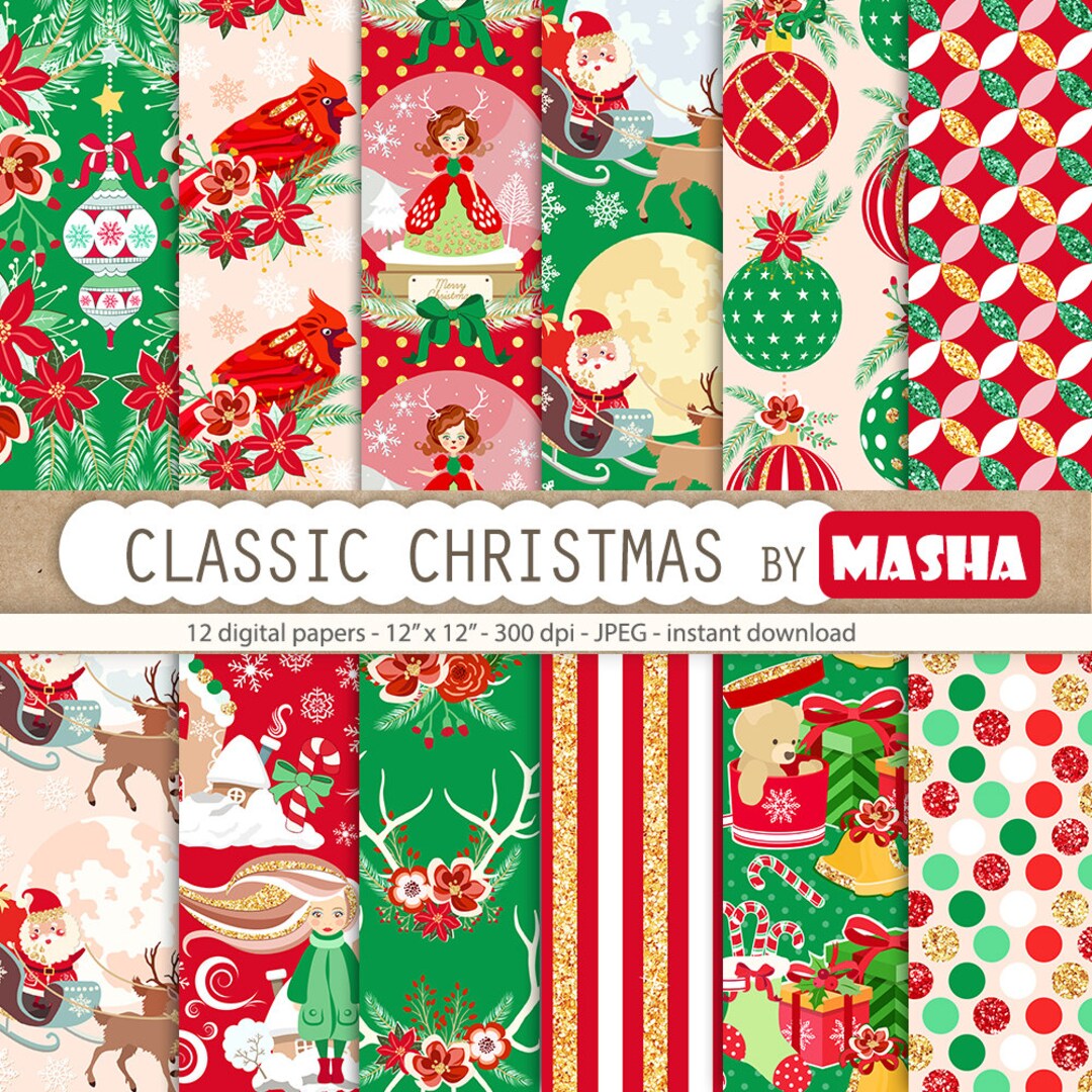 Christmas Digital Papers:classic Christmas With Christmas Pattern ...