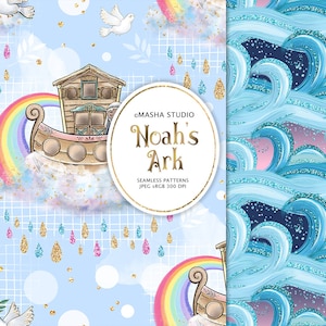 Noah's Ark Digital Papers, Noah's Ark Seamless Patterns, Cute Animals ...