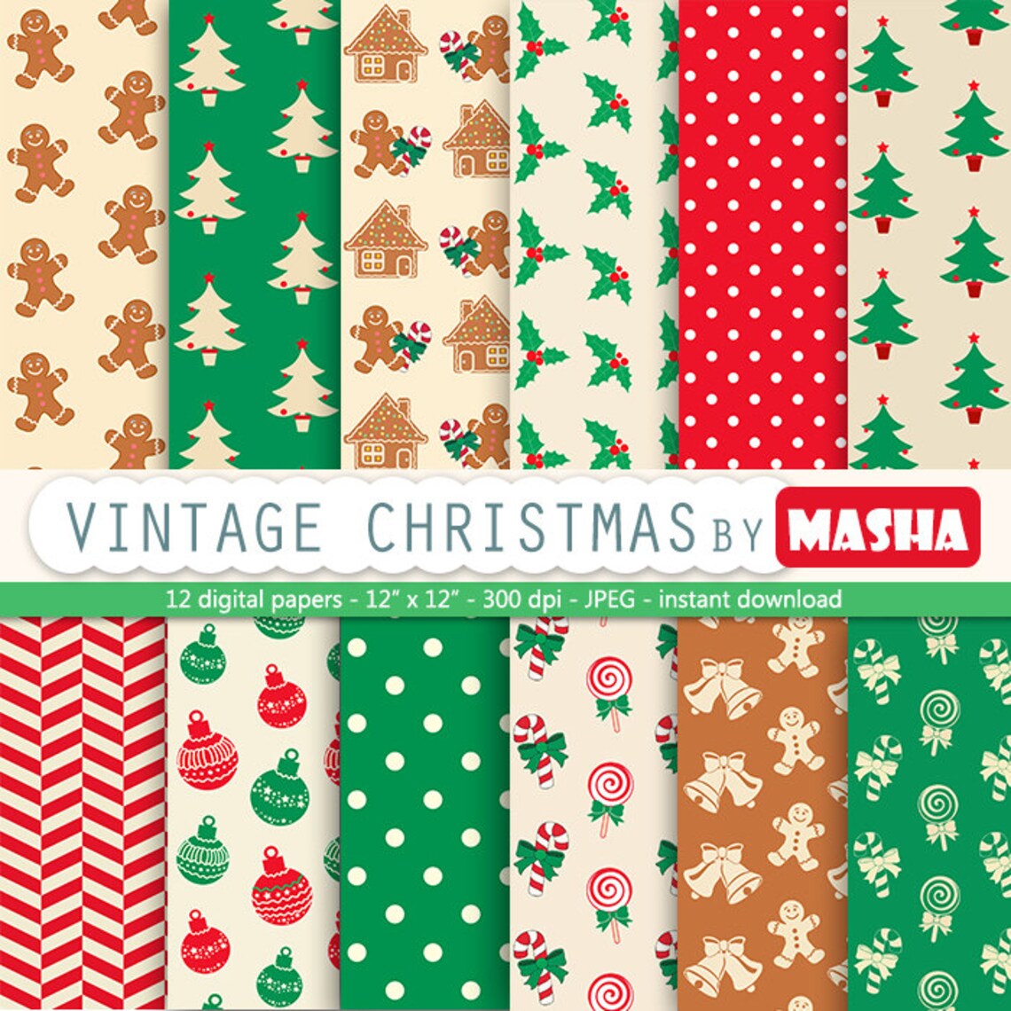 CHRISTMAS DIGITAL PAPER Pack Christmas Scrapbook Paper - Etsy