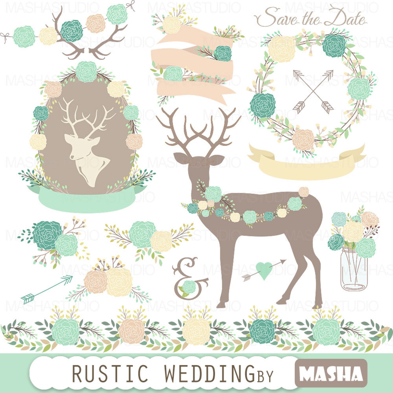 Wedding Clipart: rustic WEDDING Clipart With - Etsy