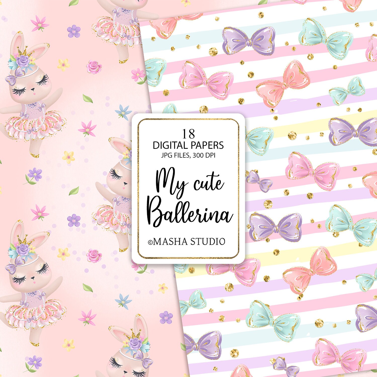 Ballerina Animals Digital Papers, Ballerina Cat Pattern, Ballerina ...