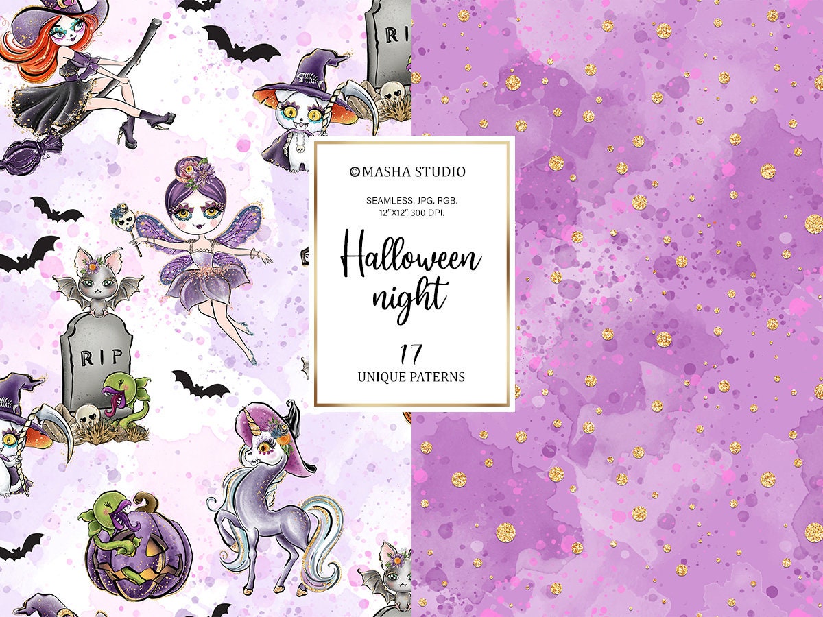 Cute Halloween Digital Papers, Seamless Halloween Patterns, Fabric ...