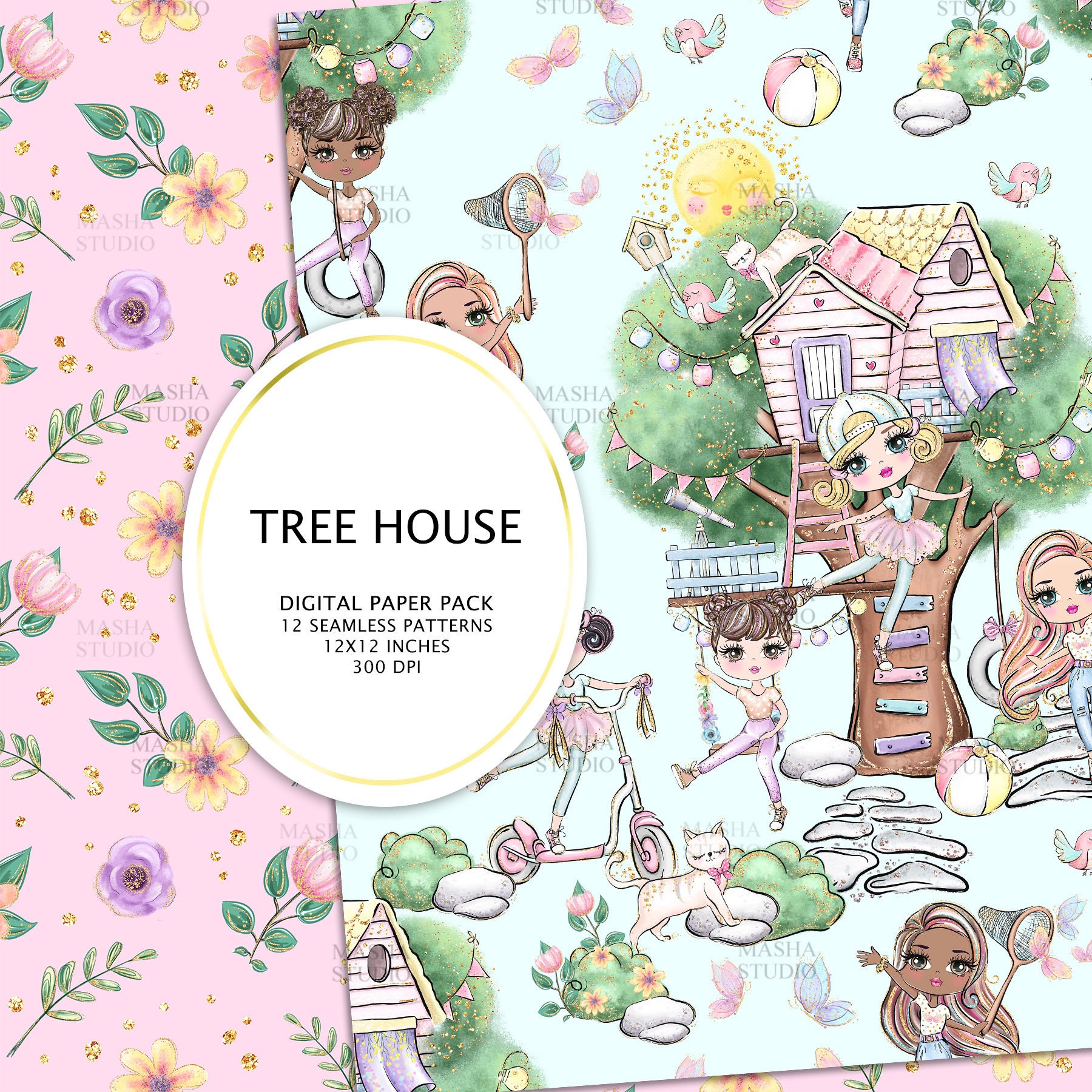 Tree House Digital Papers Children Playing Kids Digital - Etsy