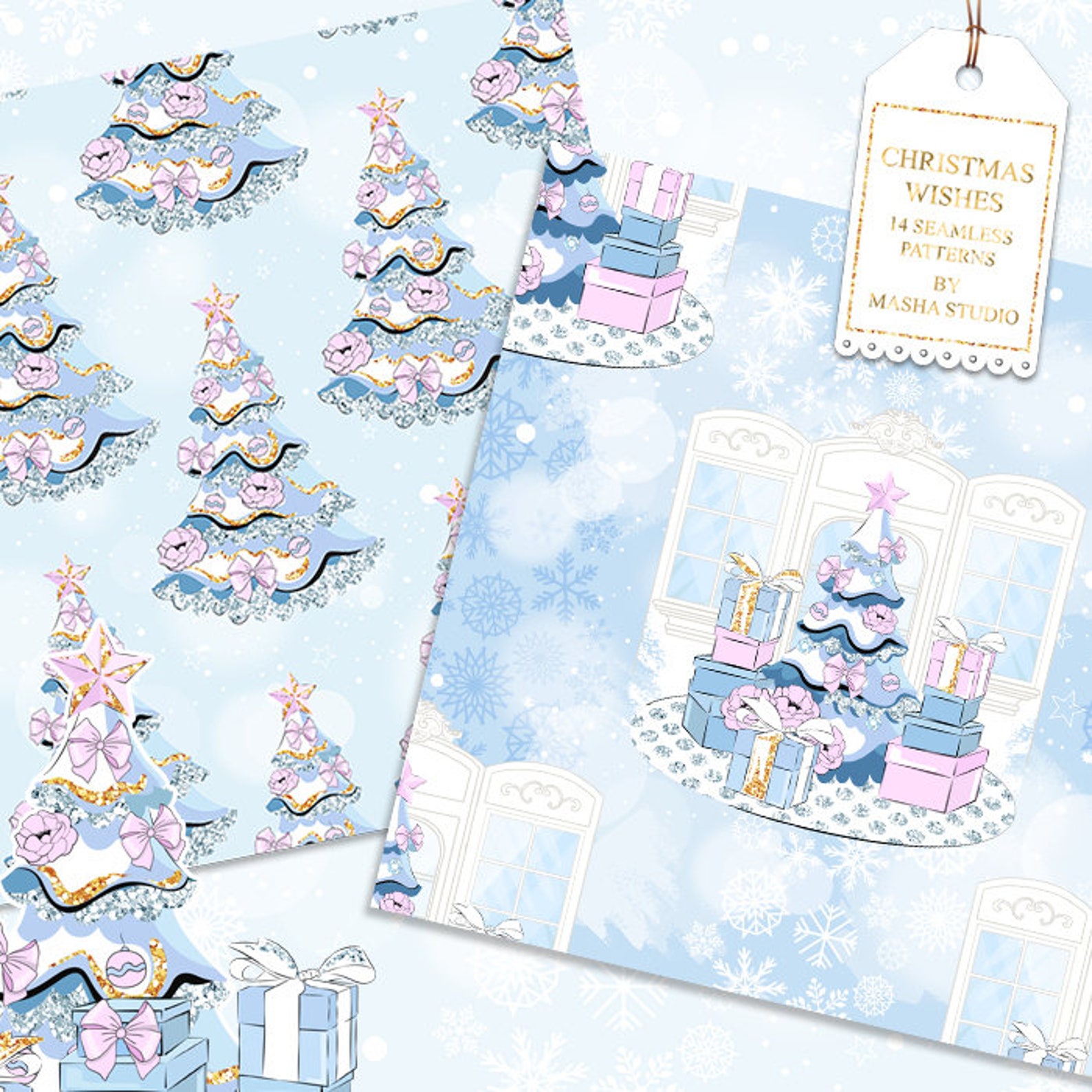 Christmas Digital Paper Winter Paper Pack Christmas Gifts | Etsy