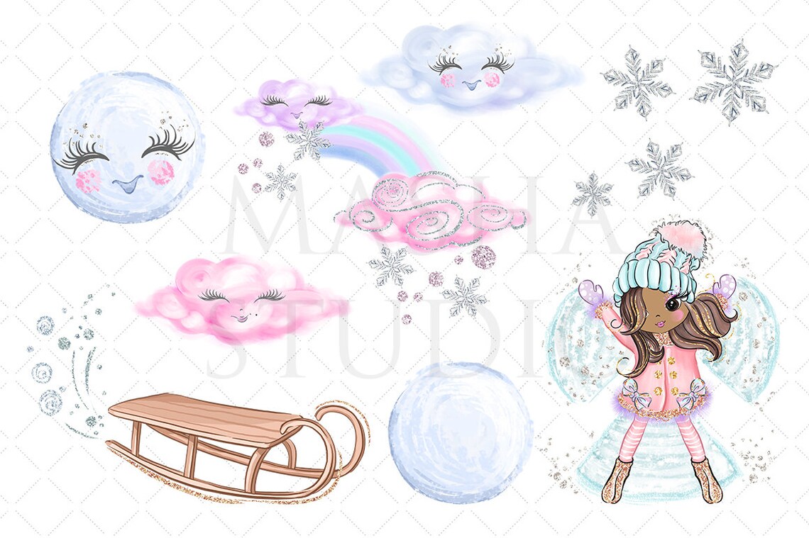 Winter Fun Clipart Cute Animals Clipart Little Girl - Etsy