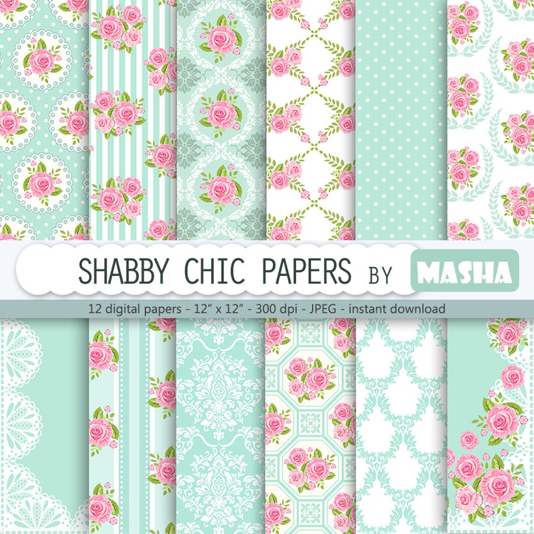 Shabby Chic Digital Paper: shabby CHIC Papers With Rose Pattern, Floral ...