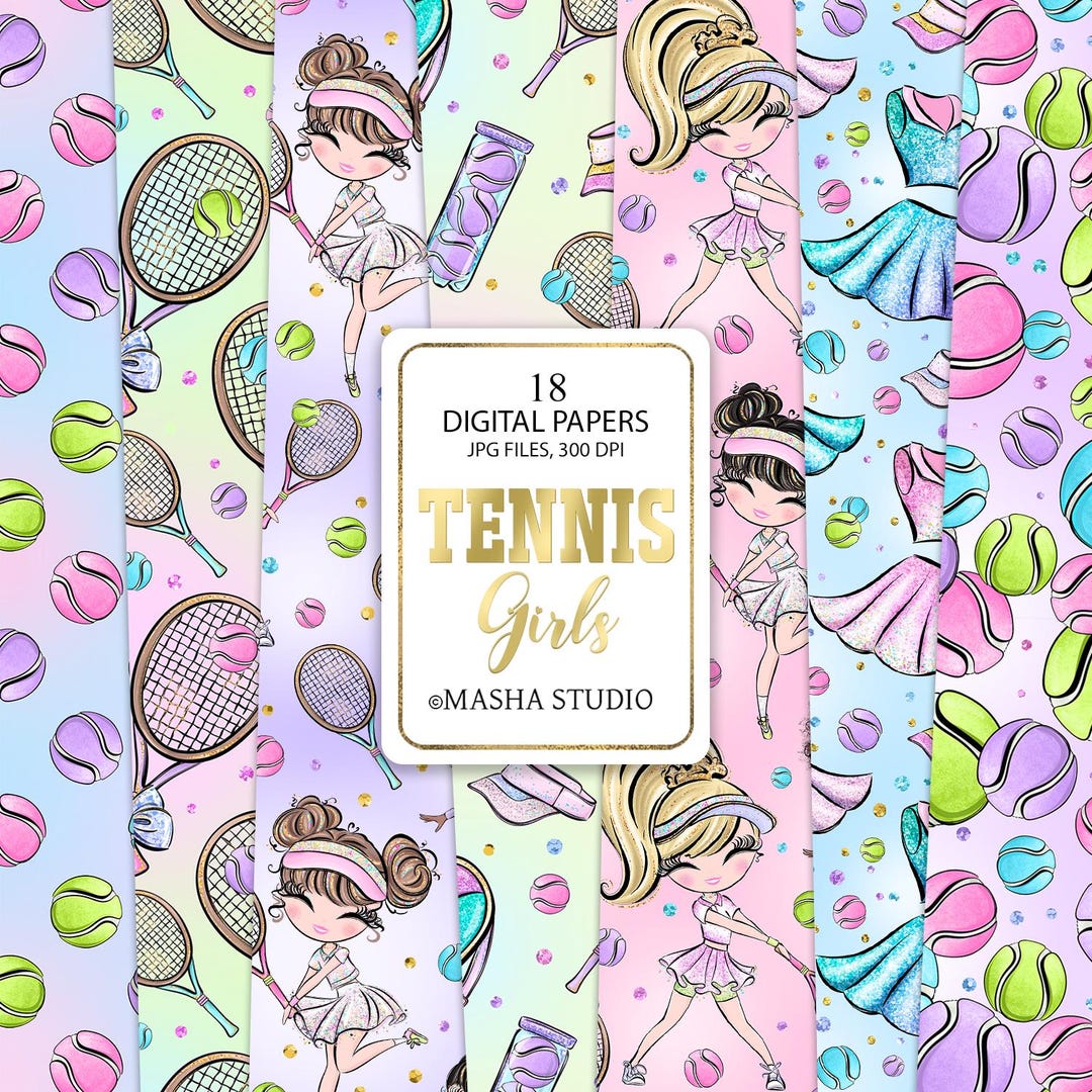Tennis Seamless Digital Papers, Hand Drawn Patterns, Tennis Patterns ...