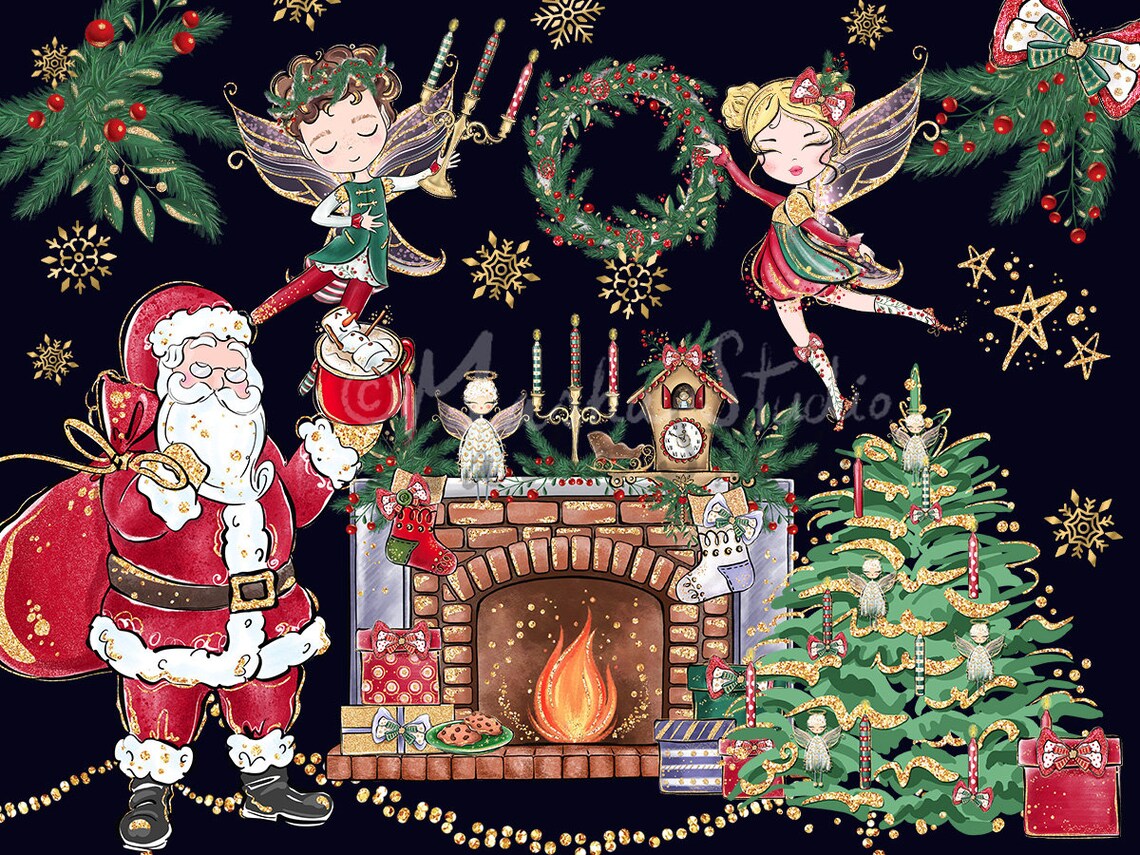 Santa Claus is Coming to Town Clipart by Masha Studio, Elves Clipart ...