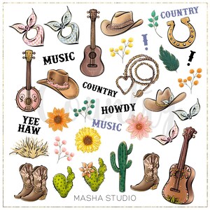 Country Music Hand Drawn Clip Art, Country Girl Illustration, Western ...