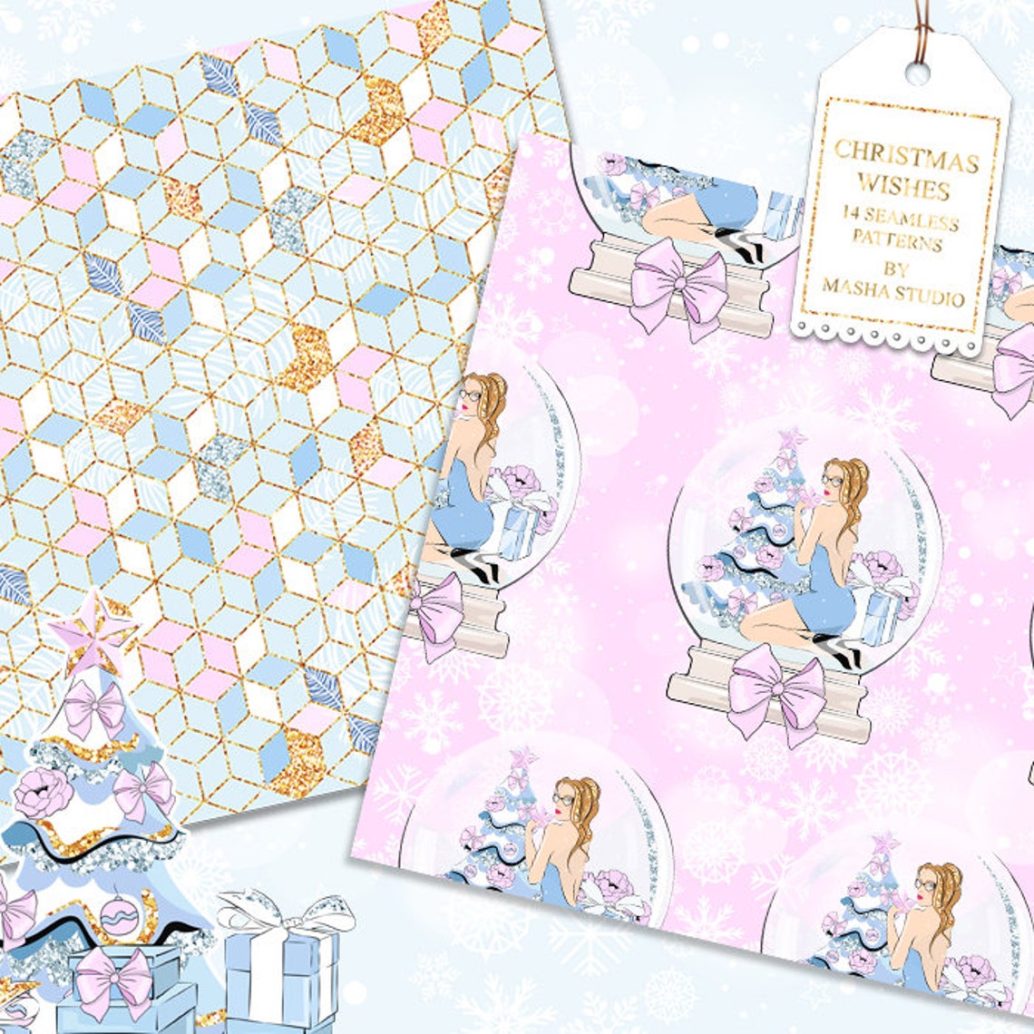 Christmas Digital Paper Winter Paper Pack Christmas Gifts | Etsy