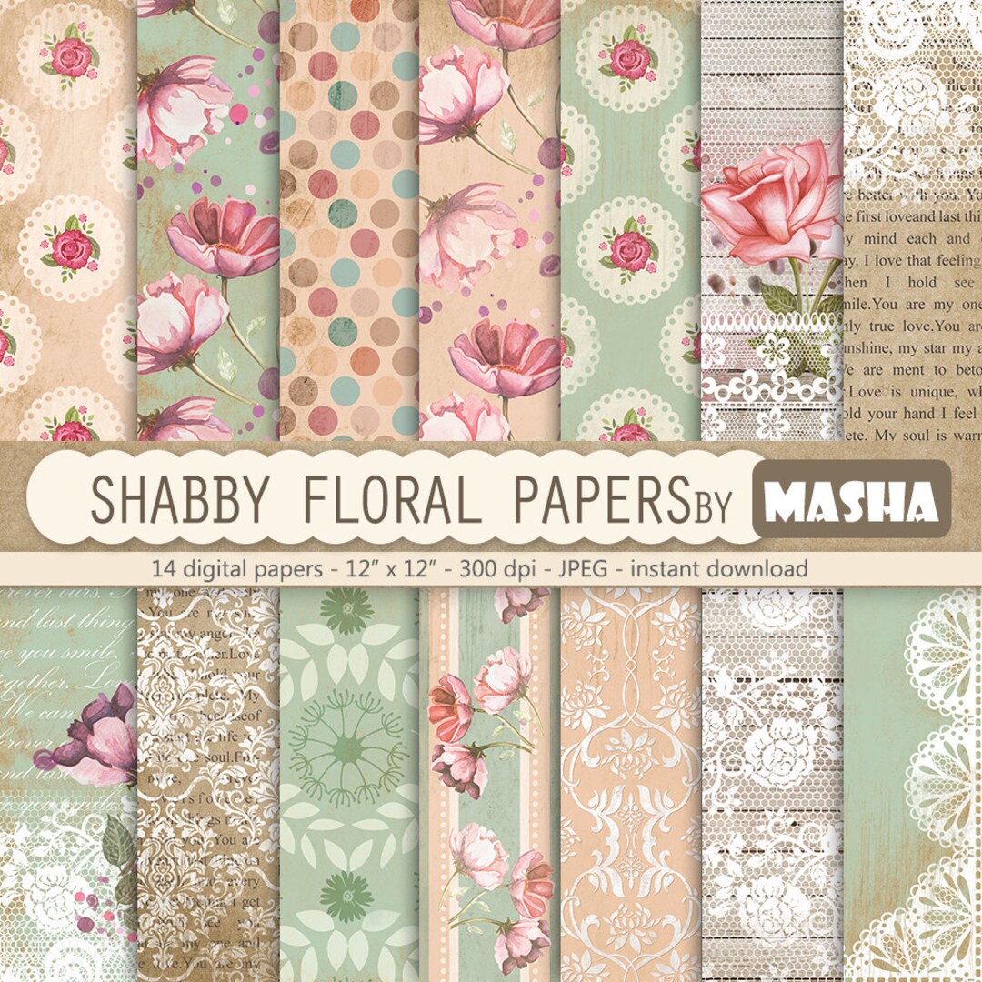 Shabby Digital Papers: shabby FLORAL Papers With Shabby Chic Digital ...