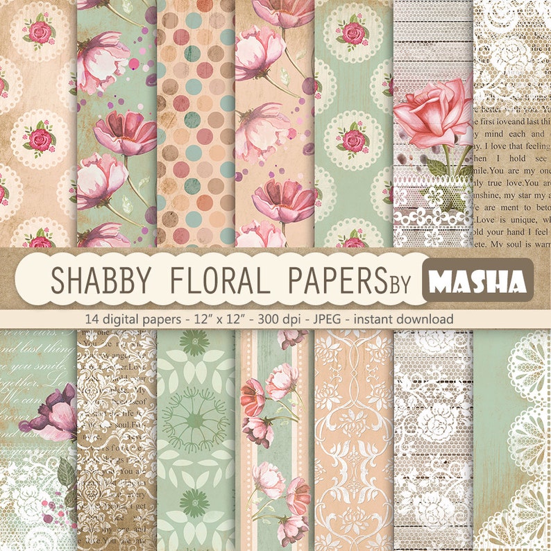 Shabby Digital Papers: shabby FLORAL Papers With - Etsy