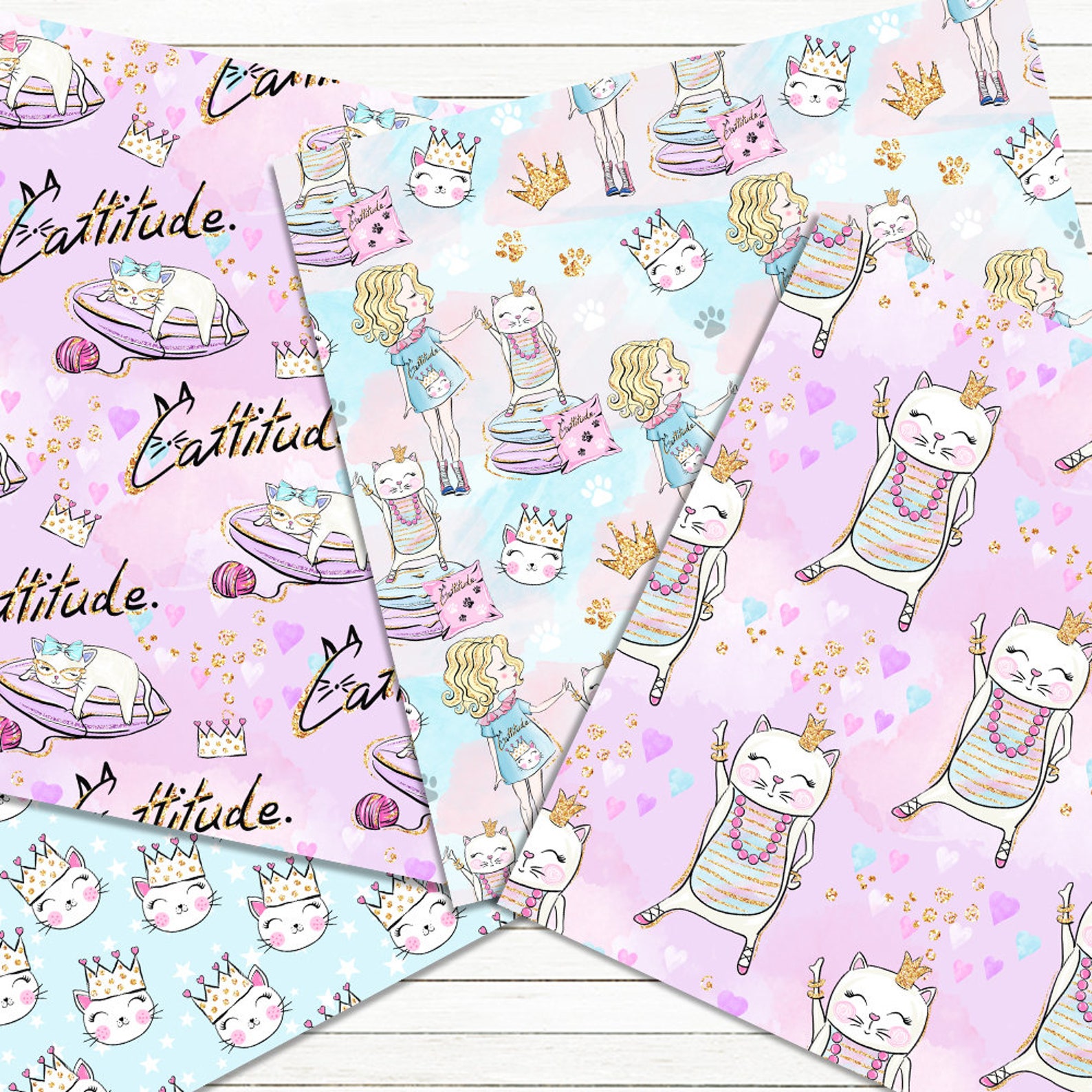 Cattitude Digital Papers Cat Digital Paper Pack Cute Cat - Etsy