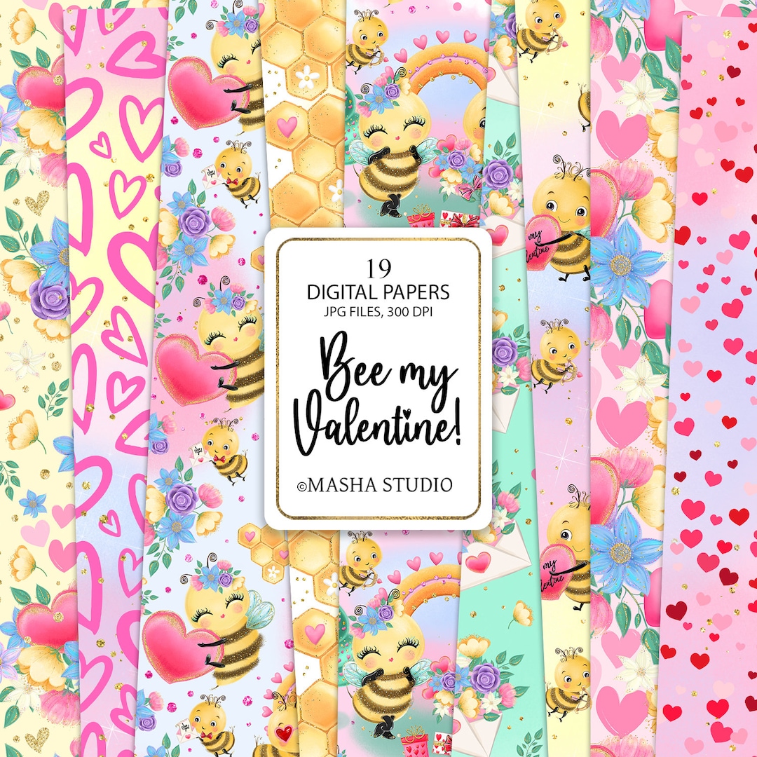 Hand Drawn Patterns, Valentine's Day Seamless Patterns, Bee Digital ...