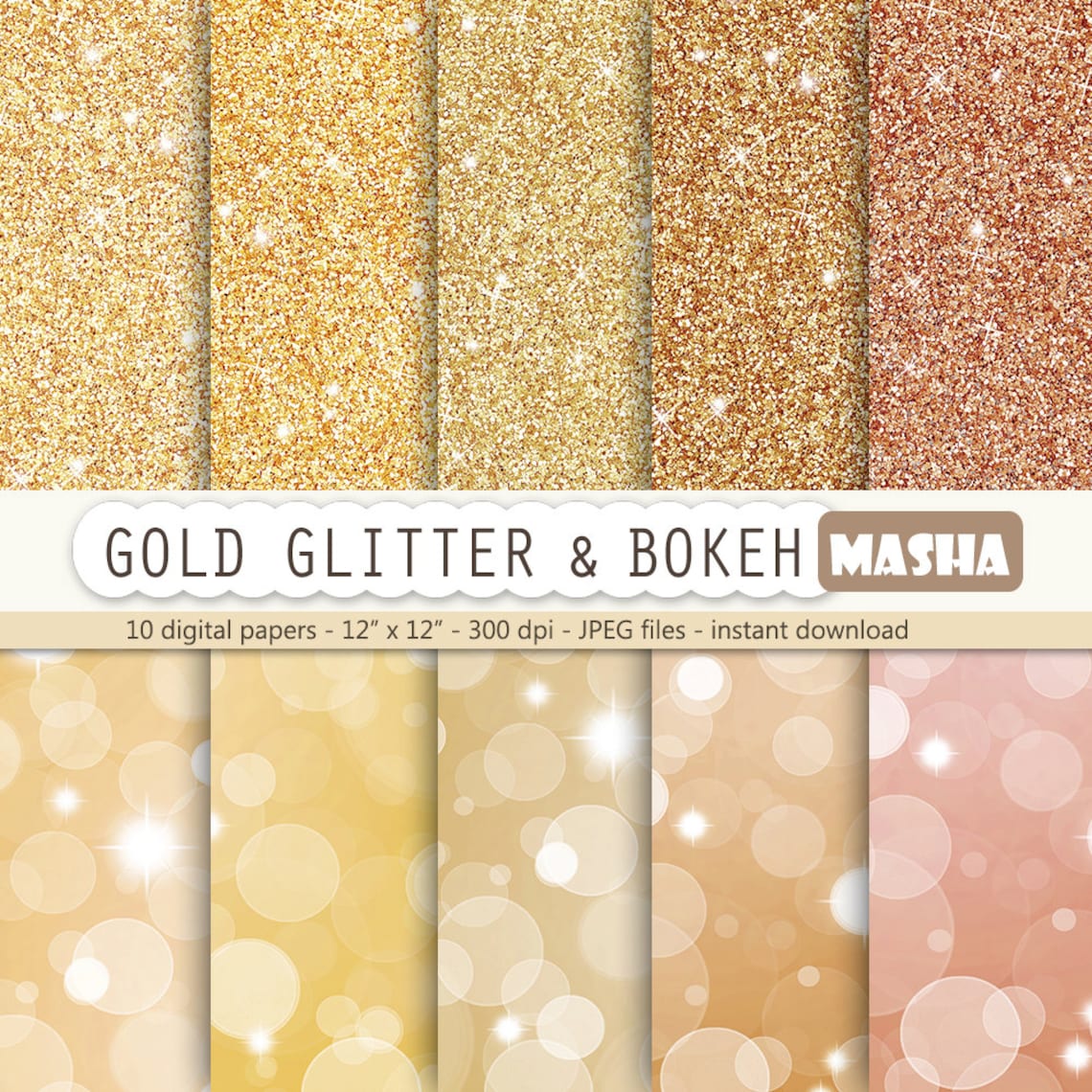 Gold Digital Paper: gold Glitter and Bokeh With - Etsy