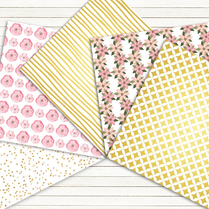 Pink and Gold Floral: blush Pink and Gold Digital | Etsy