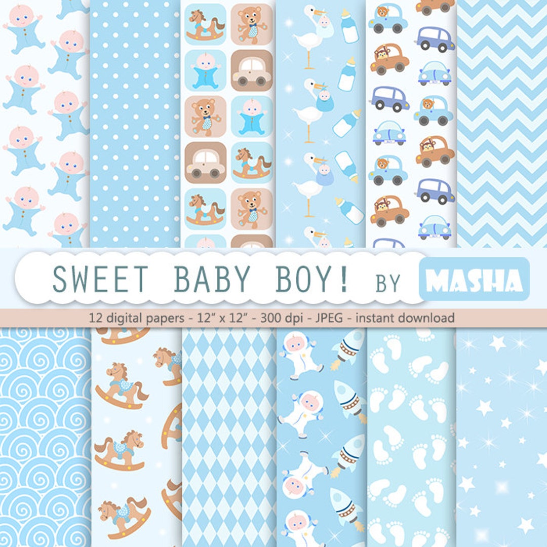 Baby Boy Digital Paper: BABY Boy With Soft Blue - Etsy