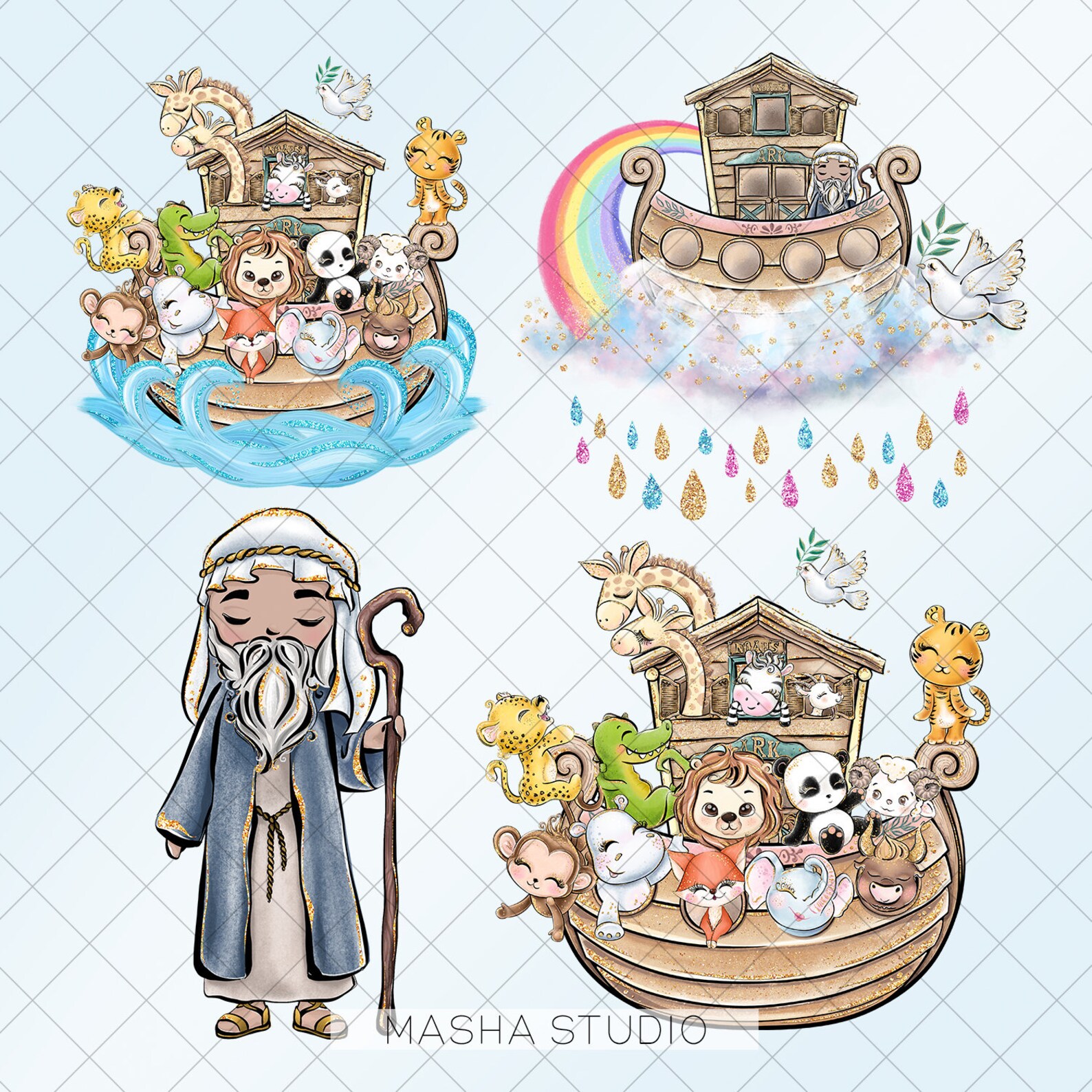 Hand Drawn Noah's Ark Clipart, Noah, Cute Animals Clipart, Religious ...