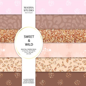 Leopard Digital Papers, Seamless Bronze Glitter Digital Paper, Animal ...