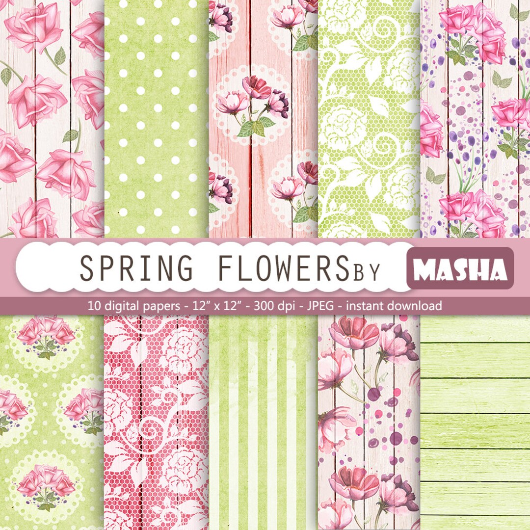 Flower Digital Paper: spring Flowers With Flowers - Etsy