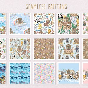 Noah's Ark Digital Papers, Noah's Ark Seamless Patterns, Cute Animals ...